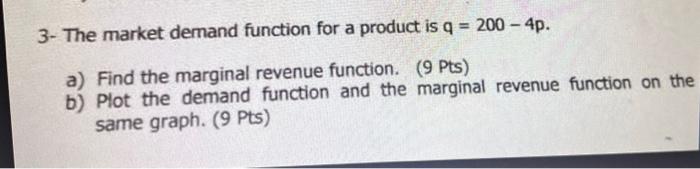 Solved 3- The market demand function for a product is | Chegg.com