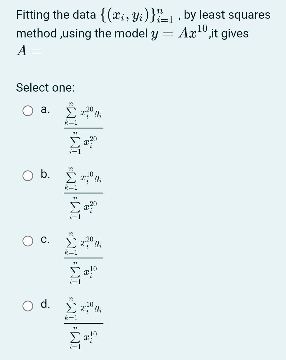 Solved Fitting the data {(xi,yi)}i=1n, by least squares | Chegg.com