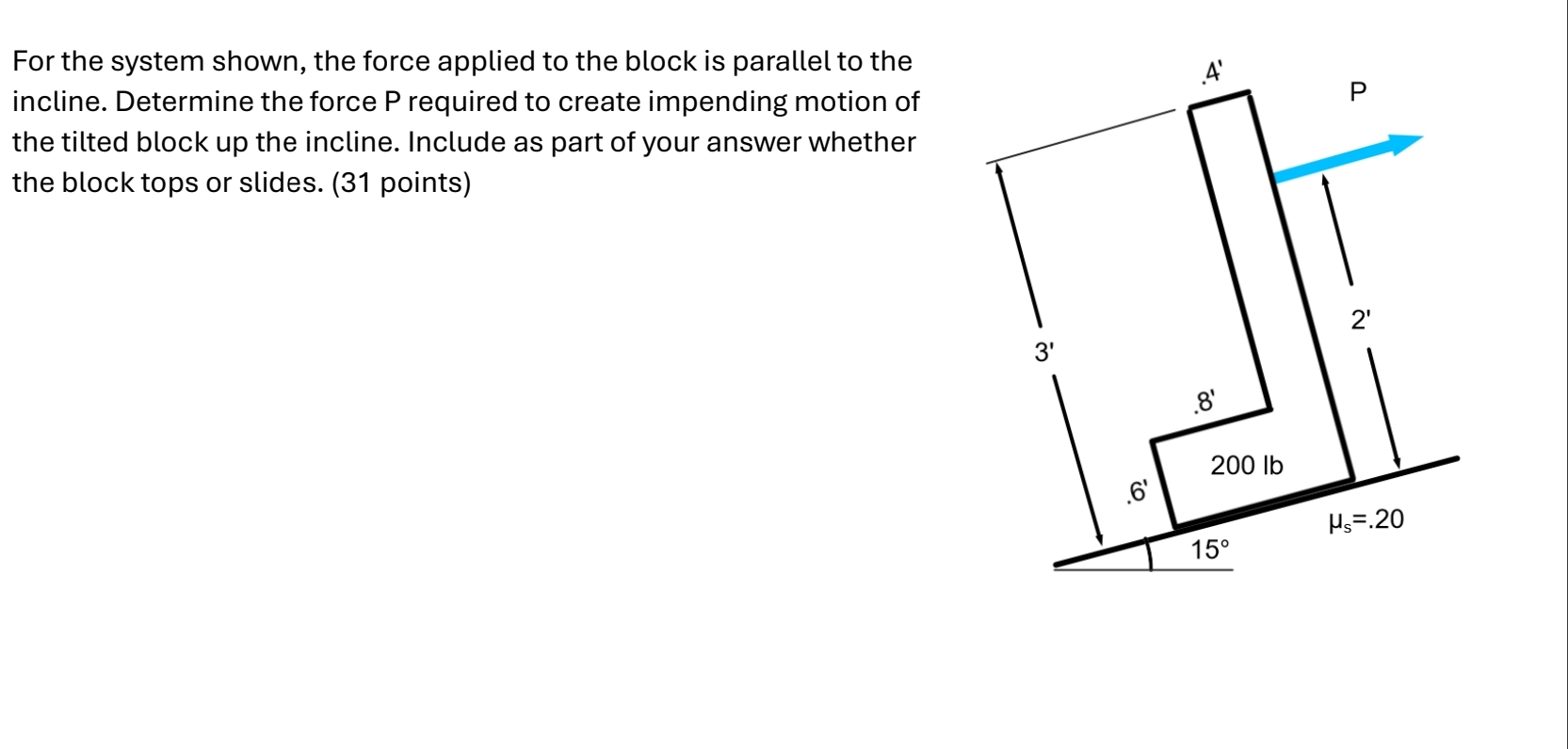 Solved For the system shown, the force applied to the block | Chegg.com