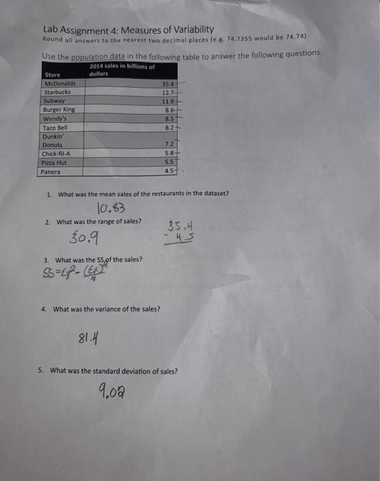 Solved Lab Assignment 4: Measures of Variability Round all | Chegg.com
