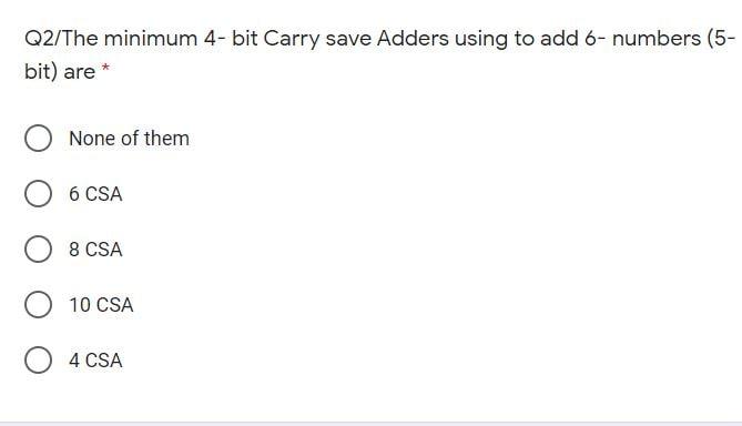 Solved Q2/The minimum 4-bit Carry save Adders using to add | Chegg.com