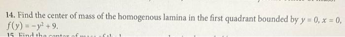 Solved 14. Find the center of mass of the homogenous lamina | Chegg.com