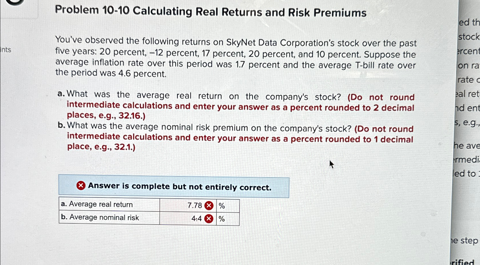Solved Problem 10-10 ﻿Calculating Real Returns and Risk | Chegg.com