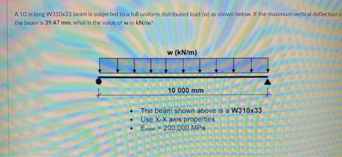 Solved A 10 m long W310x33 beam is subjected to a full | Chegg.com