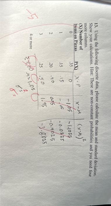 Solved 13. Using the following discrete data, please | Chegg.com