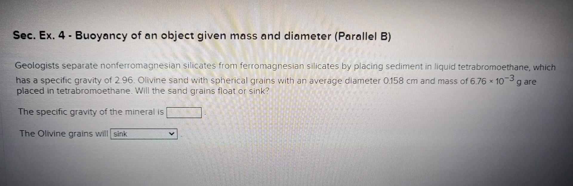 Solved Sec. Ex. 4 - Buoyancy of an object given mass and | Chegg.com