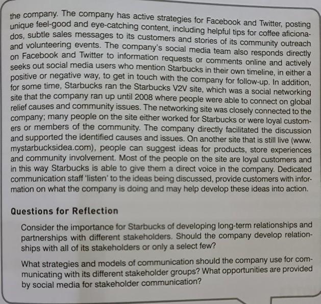 Solved STARBUCKS COFFEE COMPANY AND STAKEHOLDER ENGAGEMENT | Chegg.com