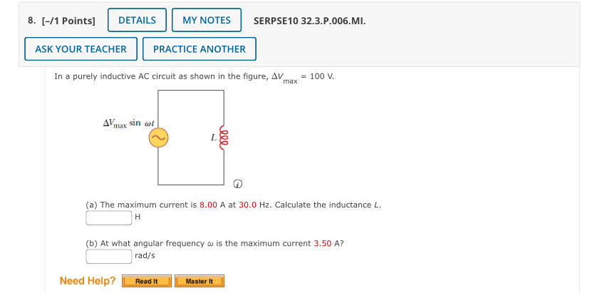 Solved [-/1 ﻿Points]SERPSE10 32.3.P.006.MI.In a purely | Chegg.com