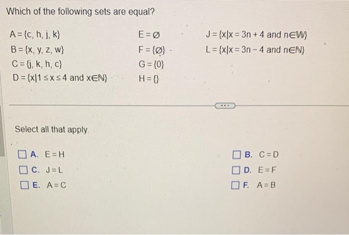 Solved Which of the following sets are equal? | Chegg.com