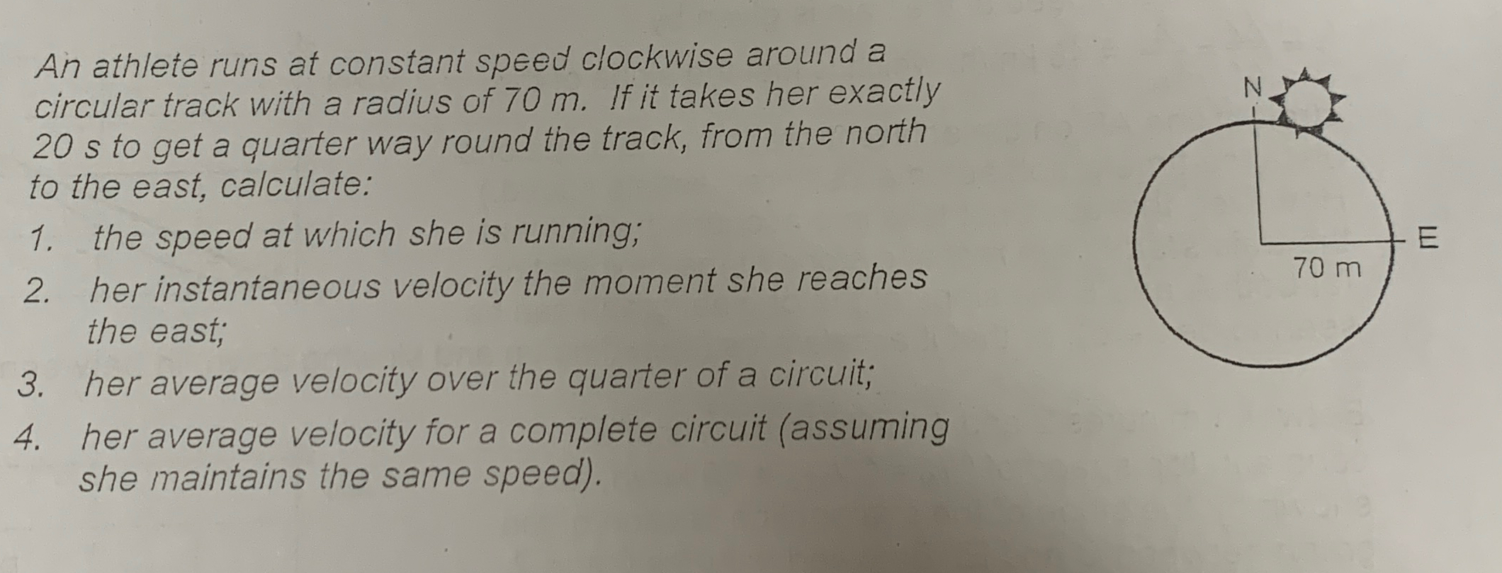 Solved An athlete runs at constant speed clockwise around a | Chegg.com