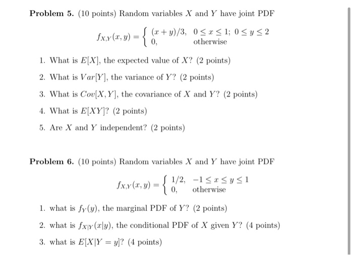 Solved Sx:(, y) = { Problem 5. (10 points) Random variables | Chegg.com