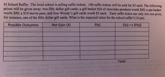 Solved 8) School Raffle: The local school is selling raffle | Chegg.com