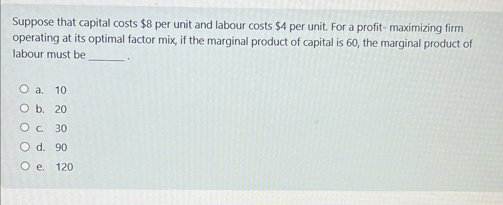 Solved Suppose that capital costs $8 ﻿per unit and labour | Chegg.com