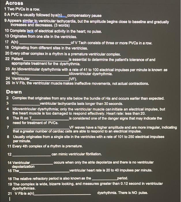 Solved Across 1 Two PVCs in a row. 5 A PVC is usually | Chegg.com