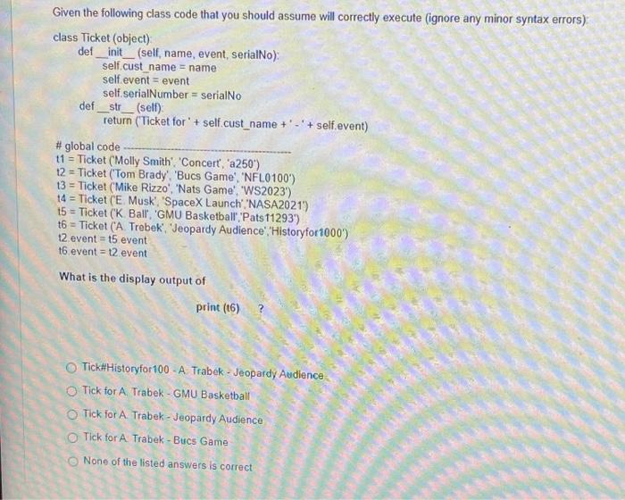 Solved View the following class definition then answer the | Chegg.com