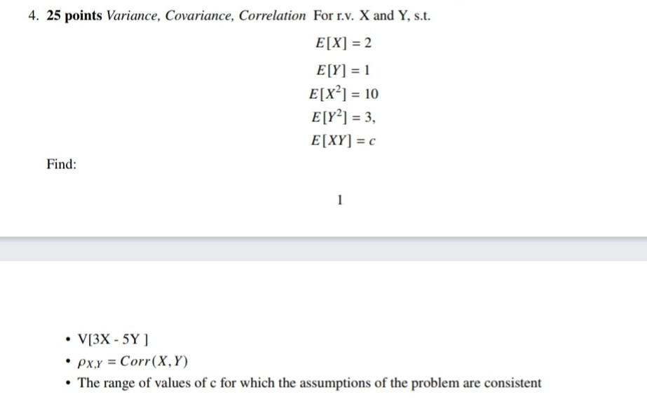 Solved 4. 25 points Variance, Covariance, Correlation For | Chegg.com