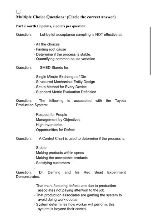 Solved Multiple Choice Questions: (Circle the correct | Chegg.com