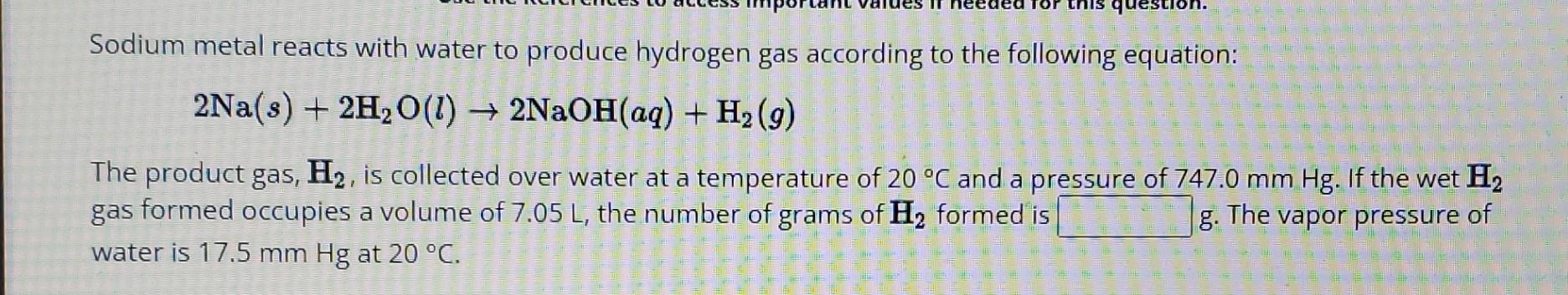 [Solved]: 2Na(s)+2H2O(l)2NaOH(aq)+H2(g) The product gas