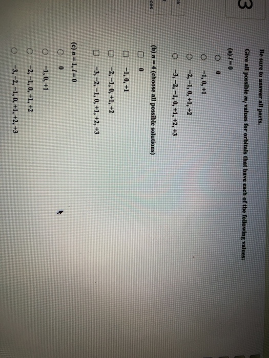 Solved Be sure to answer all parts. 3 Give all possible m, | Chegg.com