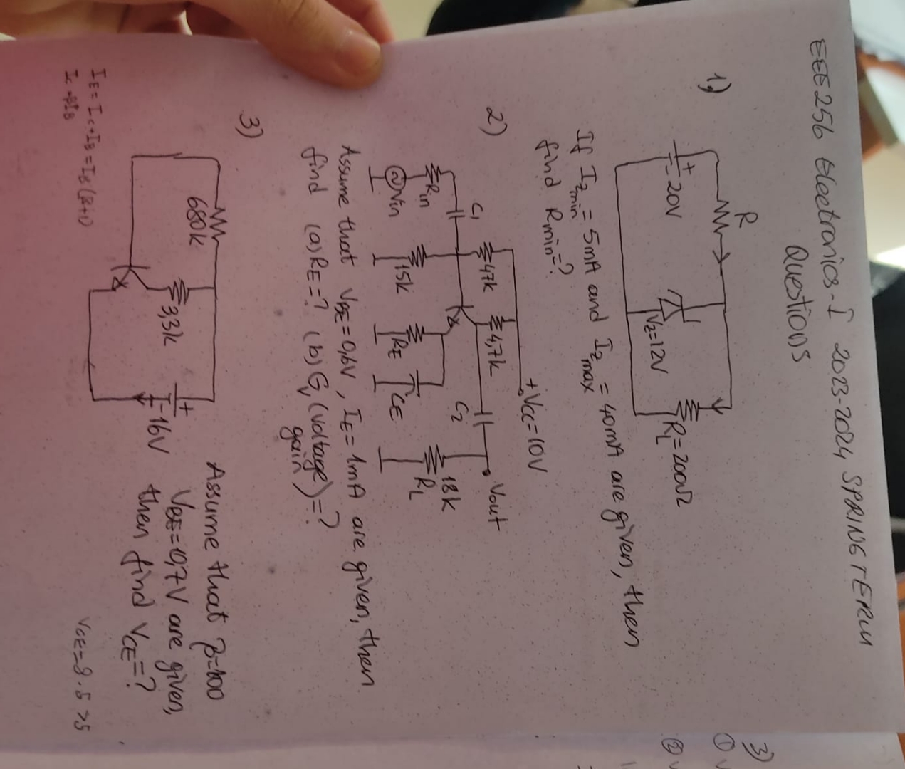 Solved EEE 256 ﻿Electronios - ﻿I 2023-2024 ﻿SPR1N6 ﻿TERMA | Chegg.com
