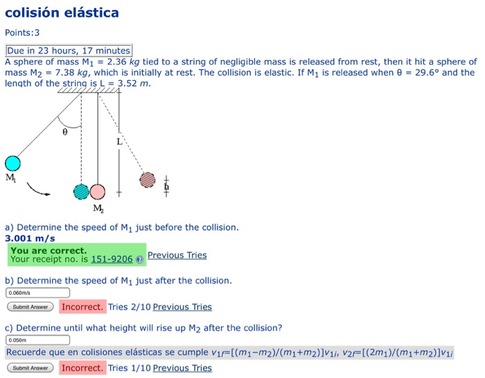 Solved colisión elástica Points: 3 Due in 23 hours, 17 | Chegg.com