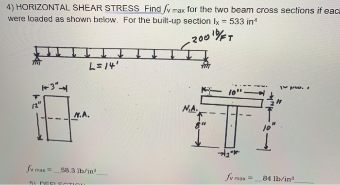Solved 4) HORIZONTAL SHEAR STRESS Find fv max for the two | Chegg.com