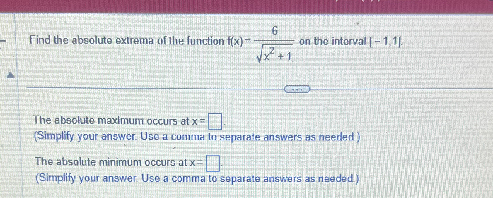 Solved Find the absolute extrema of the function f(x)=6x2+12 | Chegg.com
