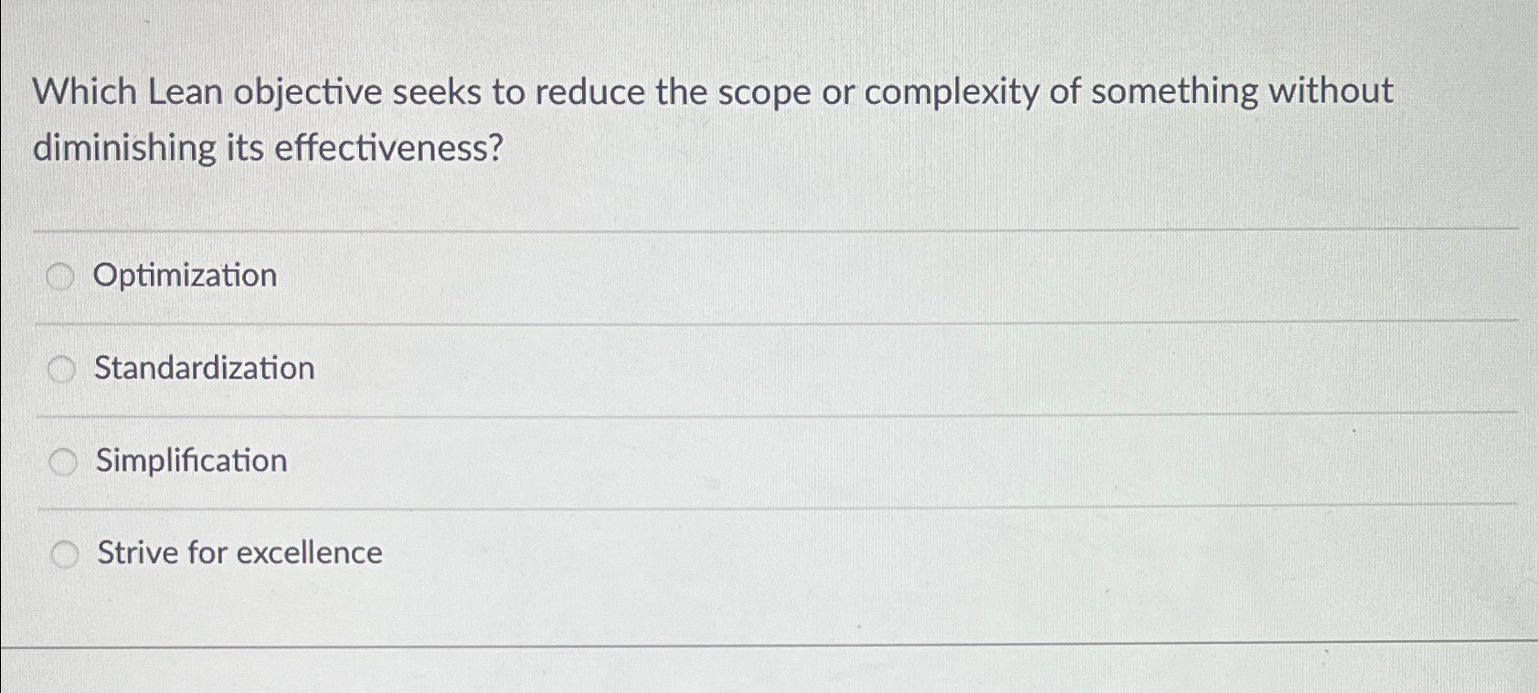 Solved Which Lean objective seeks to reduce the scope or | Chegg.com