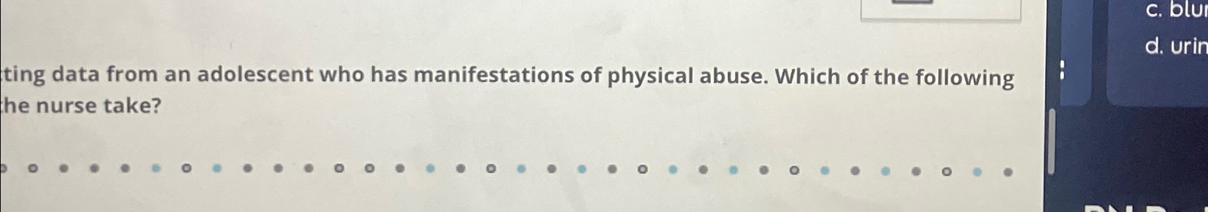 Solved ting data from an adolescent who has manifestations | Chegg.com