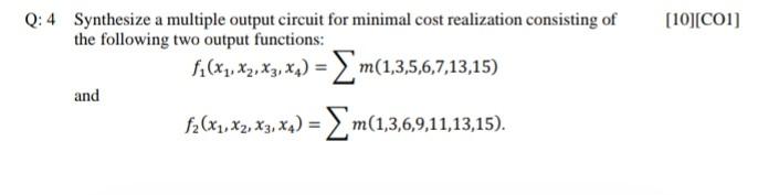 Solved [10](C01) Q:4 Synthesize a multiple output circuit | Chegg.com