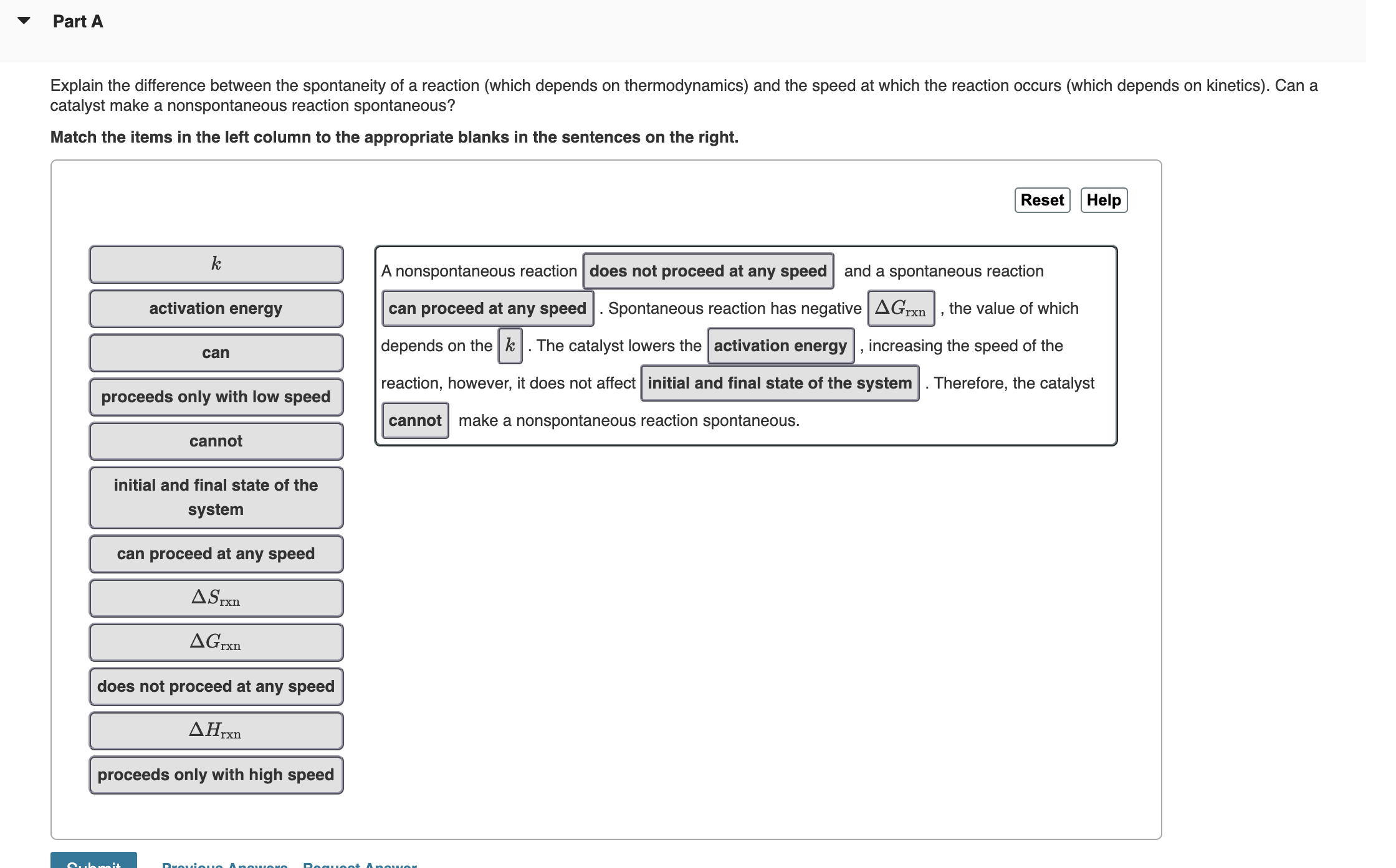 Part AExplain the difference between the spontaneity | Chegg.com