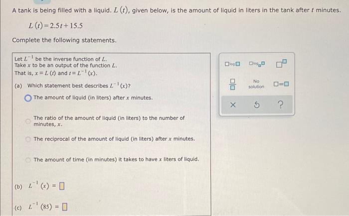 Solved A tank is being filled with a liquid. L (t), given | Chegg.com