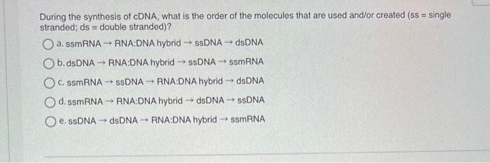 Solved During the synthesis of cDNA, what is the order of | Chegg.com
