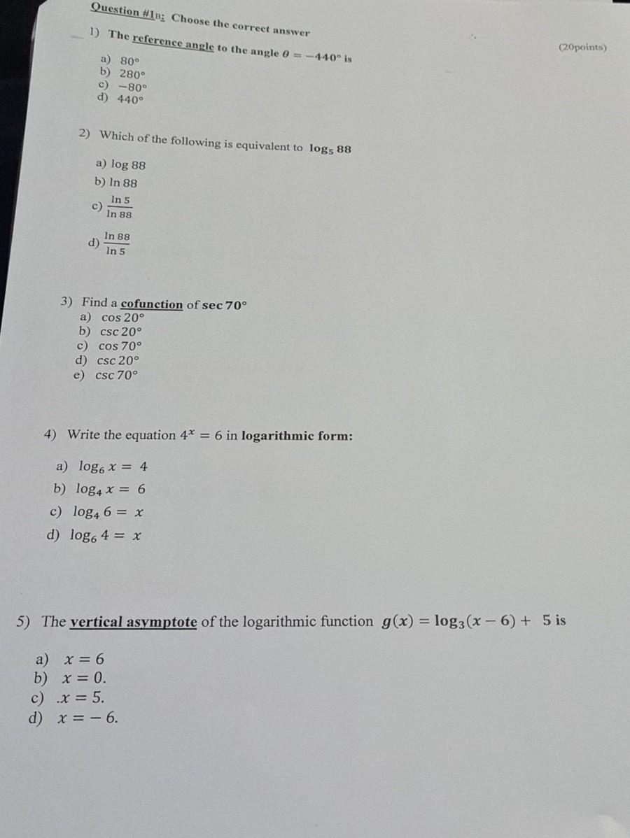 Solved Question 10 Choose The Correct Answer 1 The 