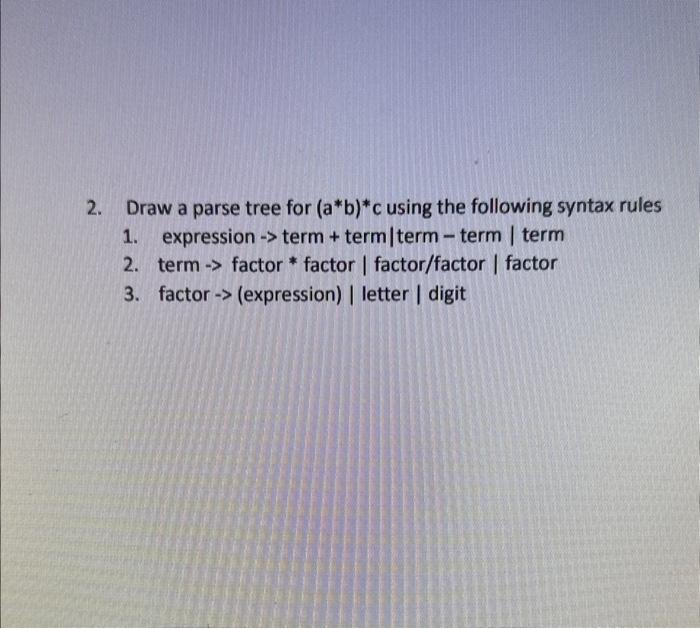 Solved 2 Draw A Parse Tree For A∗b∗c Using The Following 
