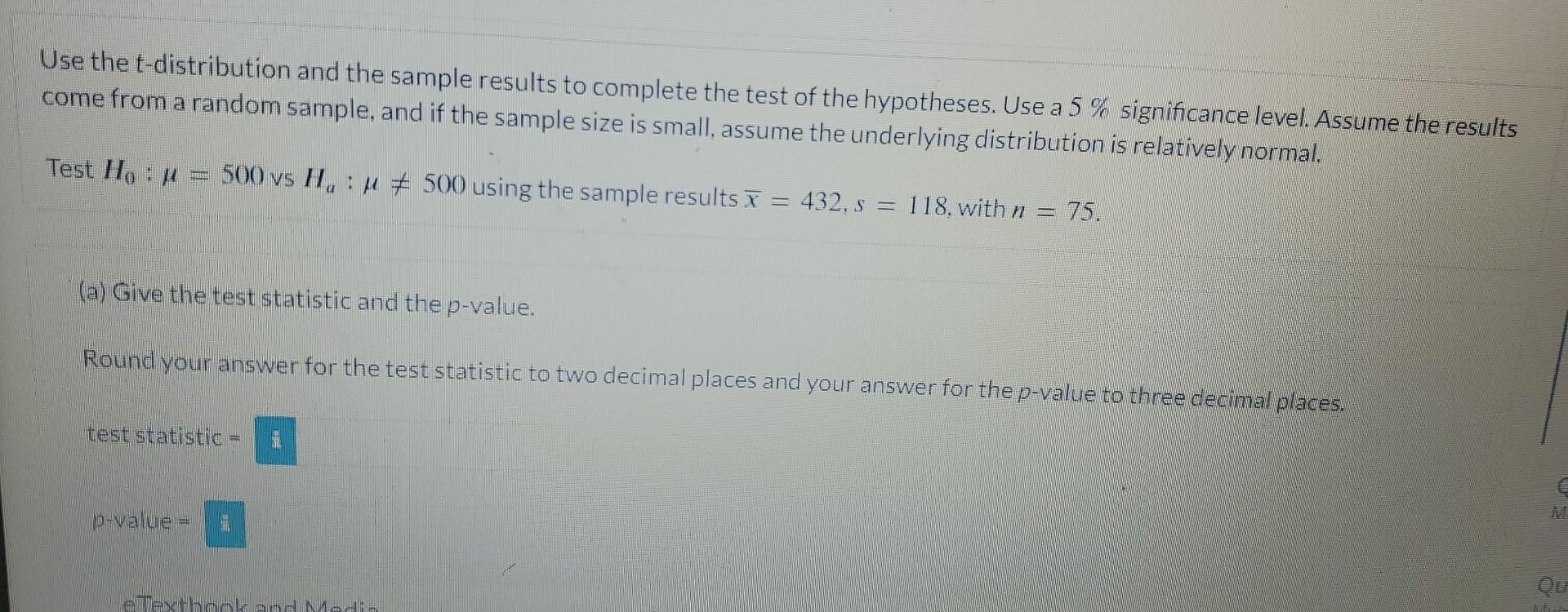 Solved Use the t-distribution and the sample results to | Chegg.com