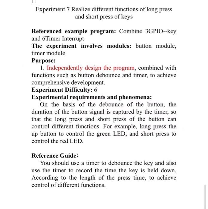 Solved Experiment 7 Realize different functions of long | Chegg.com