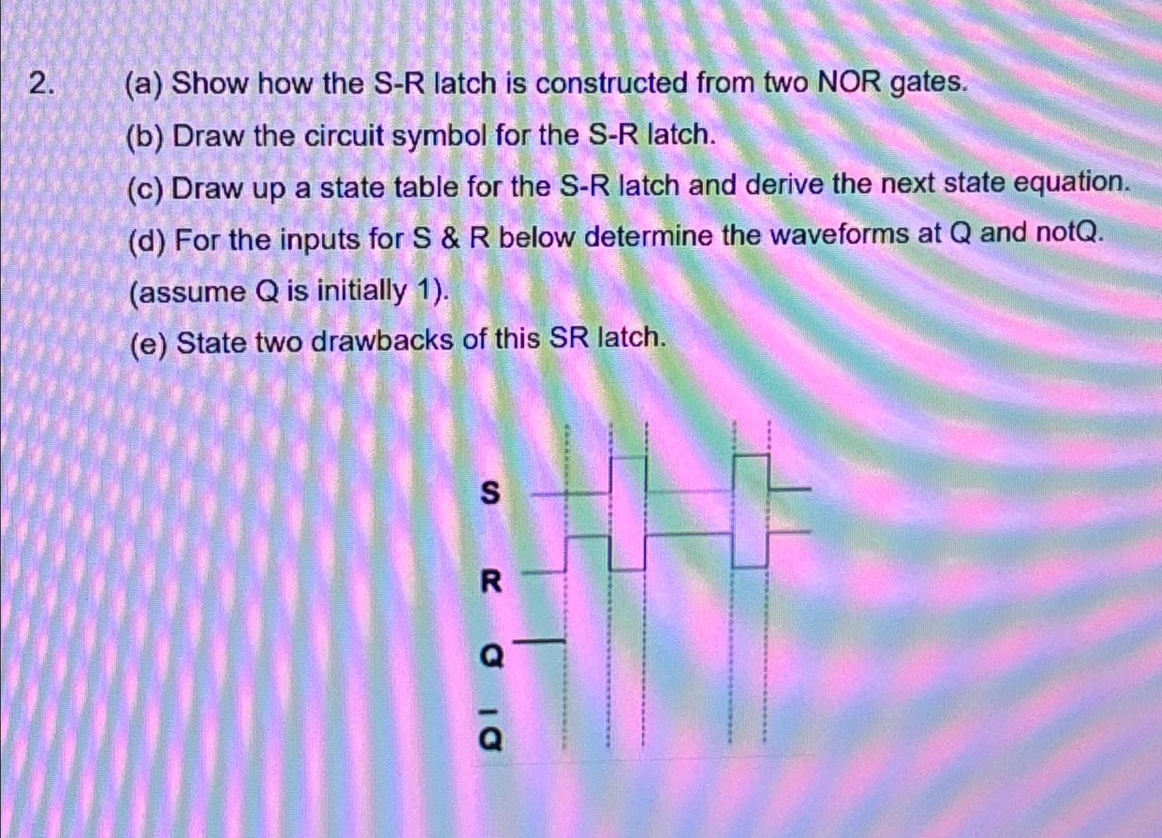 Solved (a) ﻿Show how the S-R latch is constructed from two | Chegg.com