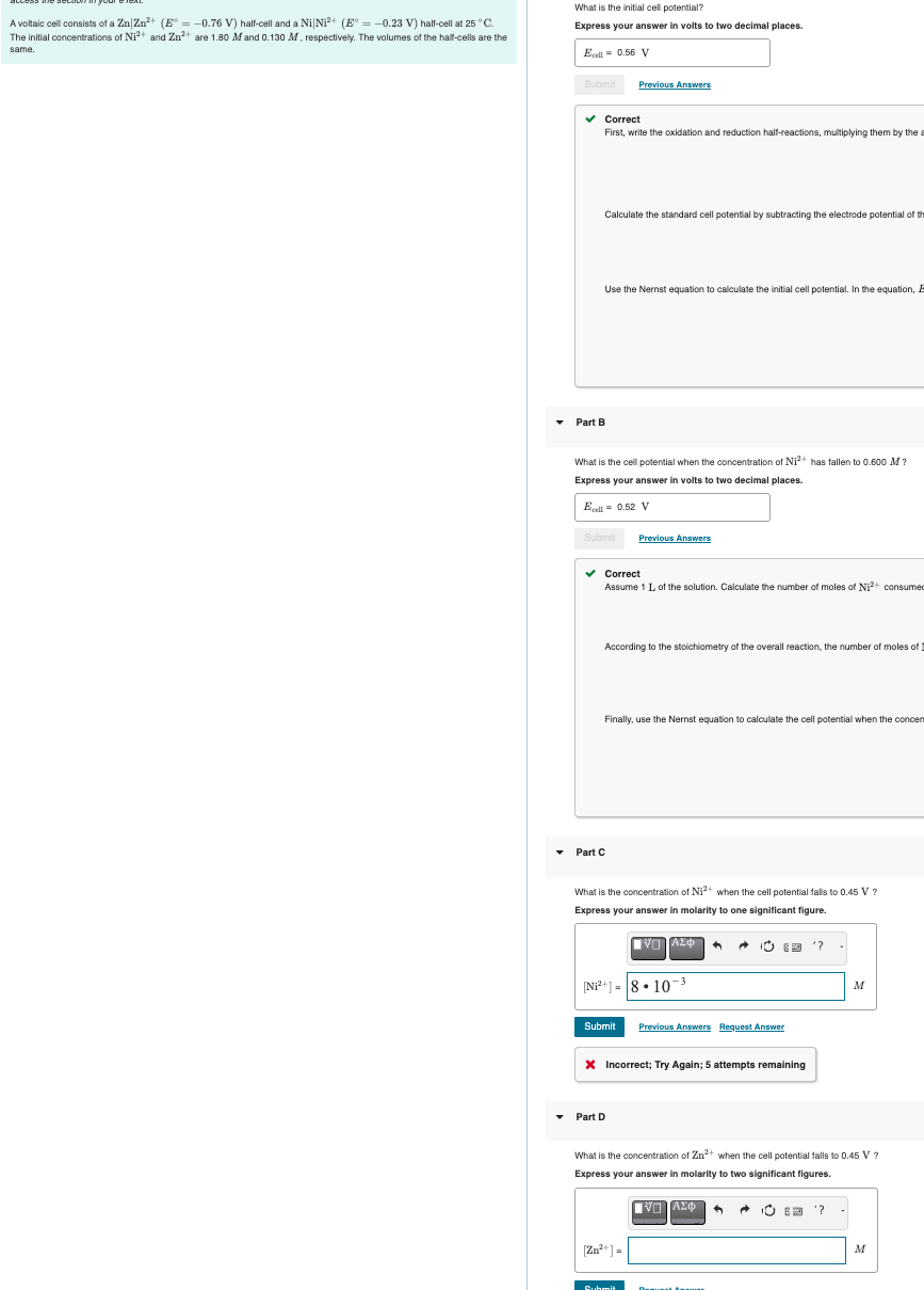 Solved Need help with Part C & DWhat is the concentration of | Chegg.com