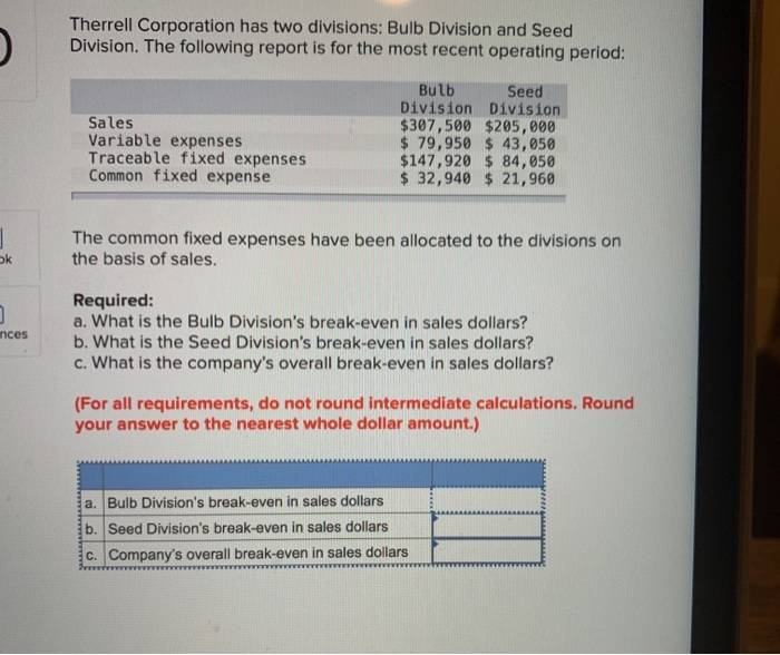 Solved Therrell Corporation has two divisions: Bulb Division | Chegg.com