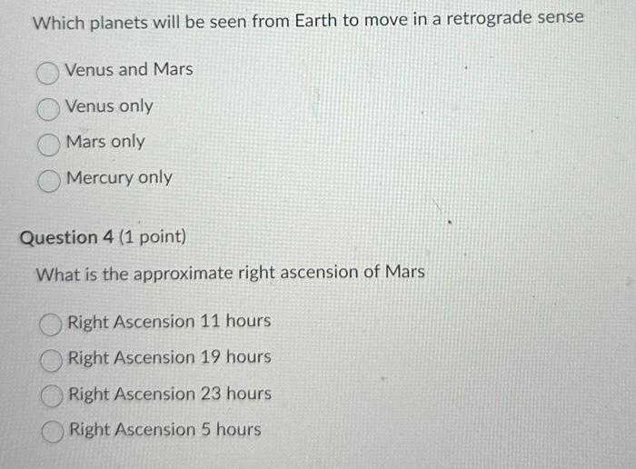 Solved Which best describes the setting time of Mars... | Chegg.com