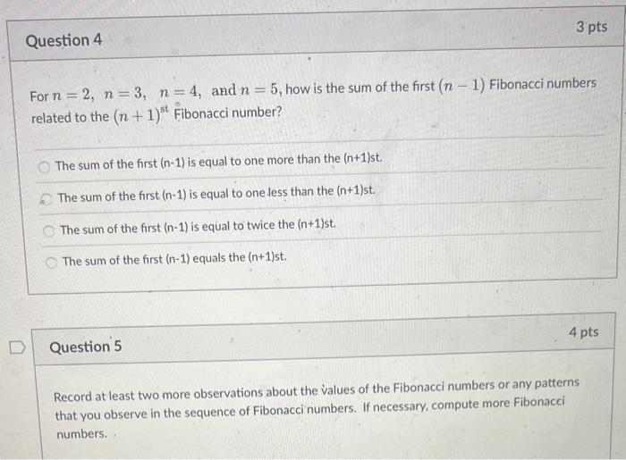 Solved For n=2,n=3,n=4, and n=5, how is the sum of the first | Chegg.com