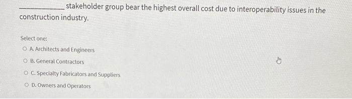 Solved stakeholders group bear the lowest overall cost due | Chegg.com