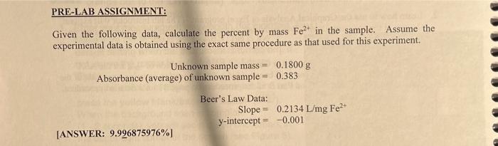 Solved PRE-LAB ASSIGNMENT: Given the following data, | Chegg.com