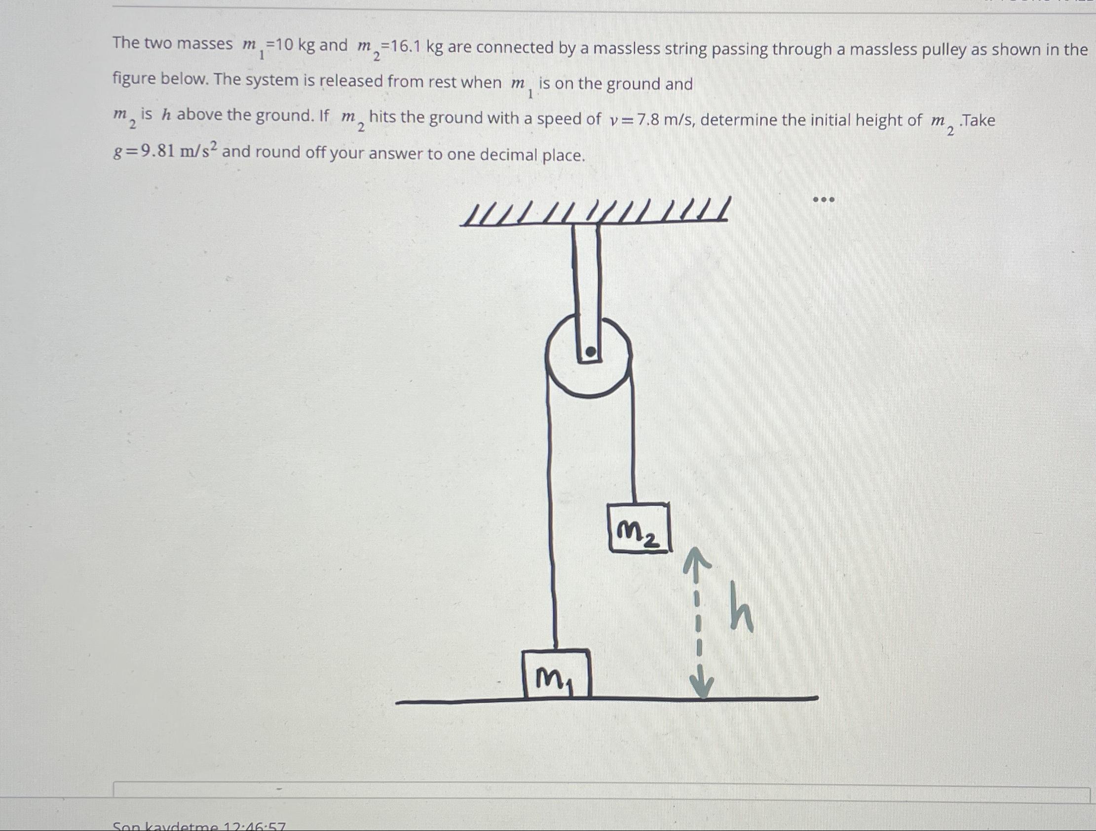 Solved The two masses m, -10 ﻿kg and m, =16.1 ﻿kg are | Chegg.com