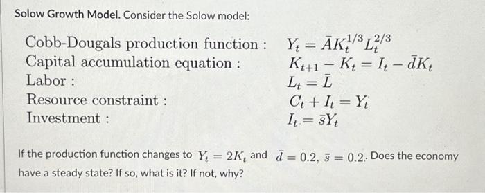 Solved Solow Growth Model. Consider the Solow model: | Chegg.com Solved Solow Growth Model. Consider the Solow model: | Chegg.com