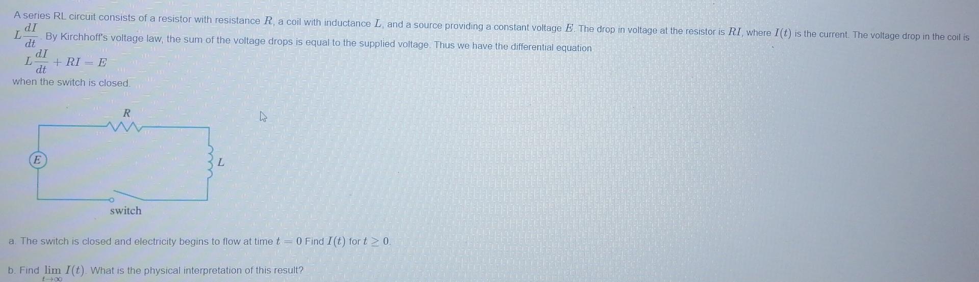 Solved A series RL circuit consists of a resistor with | Chegg.com