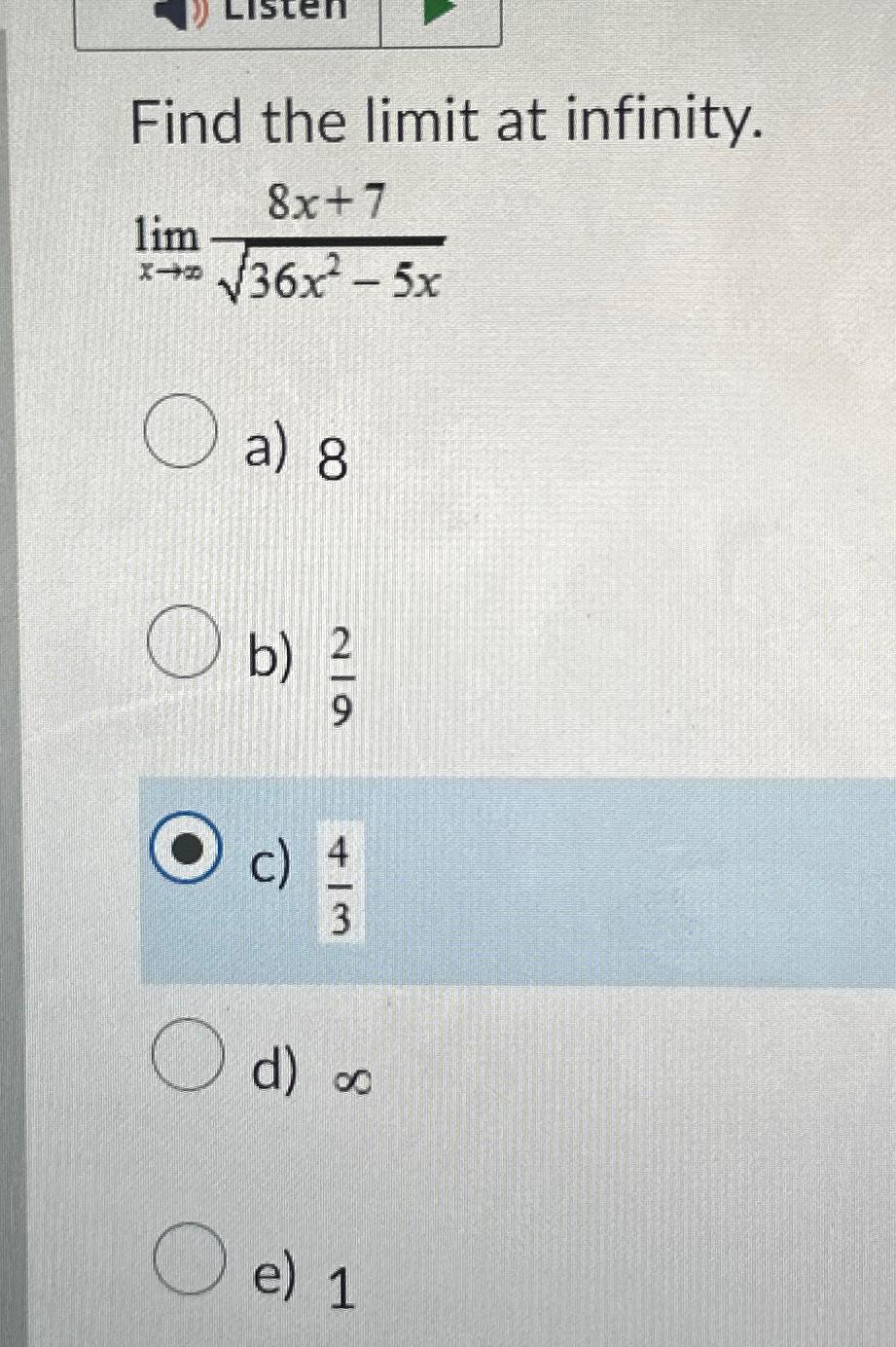 Solved Find the limit at | Chegg.com
