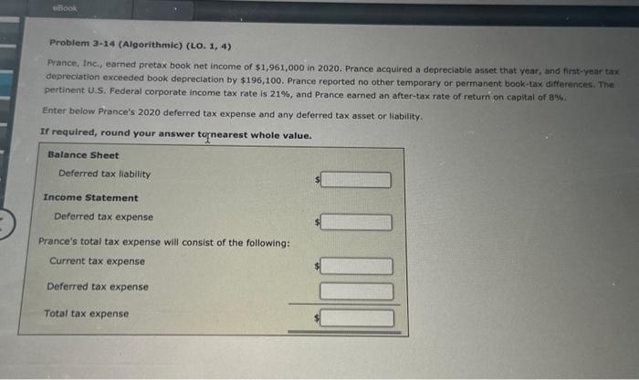 Solved Problem 3-14 (Algorithmic) (LO. 1, 4) Prance, Inc, | Chegg.com
