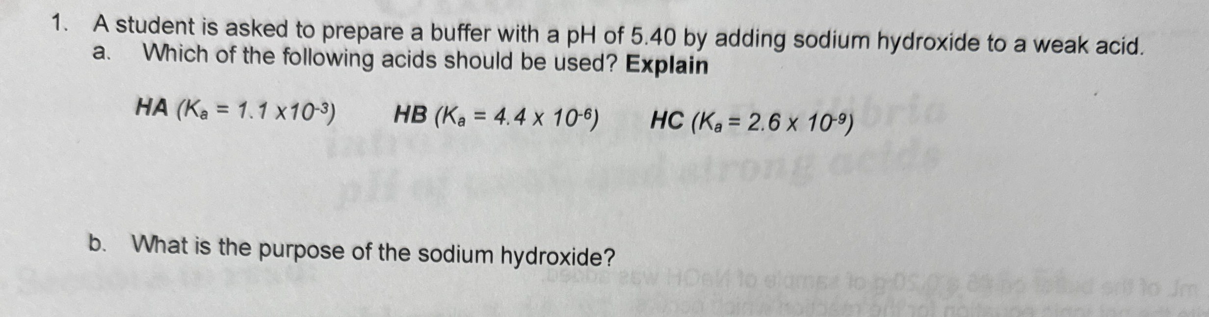 Solved A student is asked to prepare a buffer with a pH of | Chegg.com